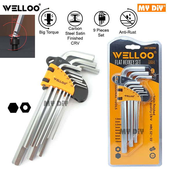 MYDIYHOMEDEPOT - Welloo 9pcs Allen Key Set Flat Hex Allen Key Ball ...