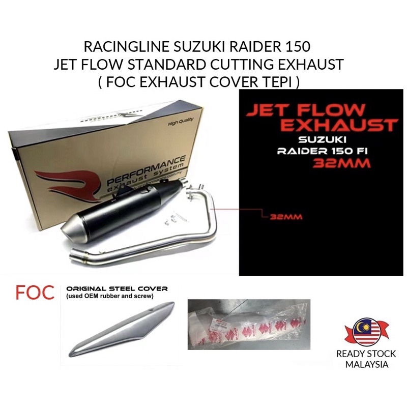 RACING LINE EXHAUST RAIDER 150 STANDARD FULL SYSTEM SET 32MM SUZUKI RAIDER JET FLOW PROFORMANCE ...