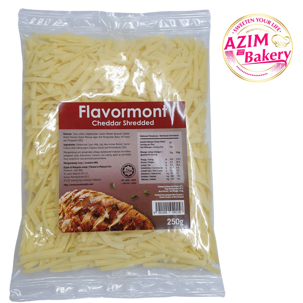 Halal Flavormont Cheddar Cheese Shredded 250g by Azim Bakery | Shopee ...