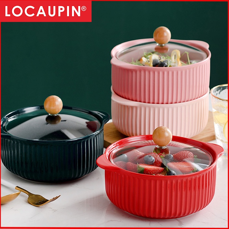 Locaupin Bake & Serve - Large Ceramic Soup Bowls With Handles Microwave ...
