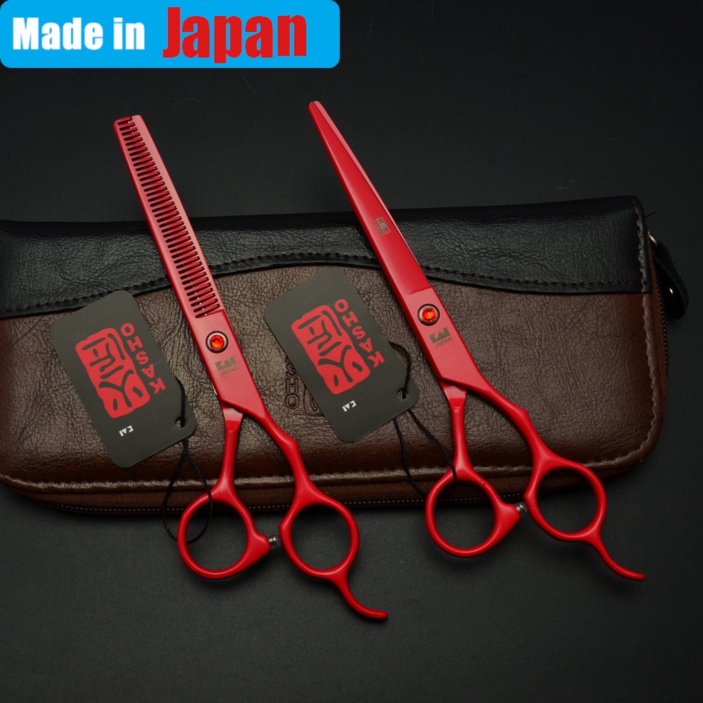 Ready Stock Japan Kasho Scissors Barber Salon Scissors Set Red Hair Cutting Scissors 7 Inch 440C ...