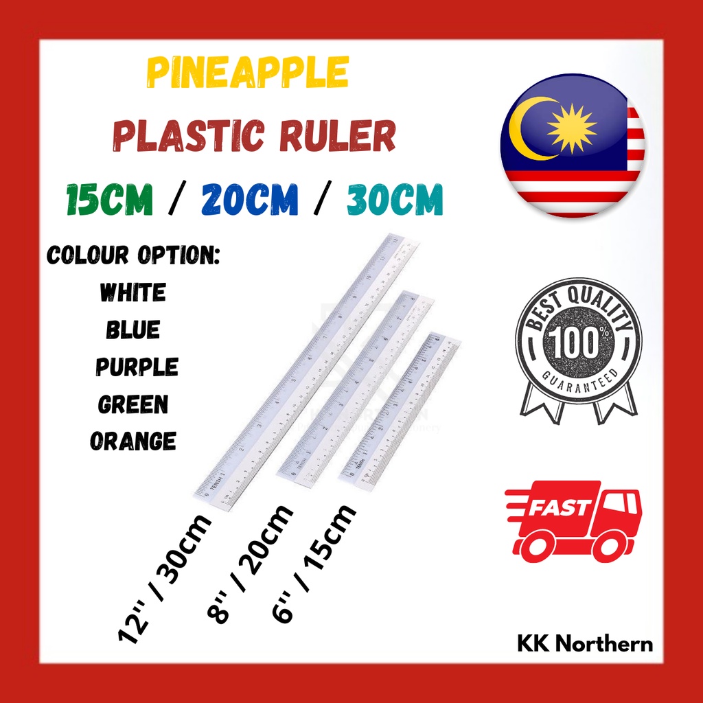 PINEAPPLE OPP Straight Ruler 15cm 20cm 30cm Plastic Student Straight Ruler 15cm 6" inch Pembaris ...