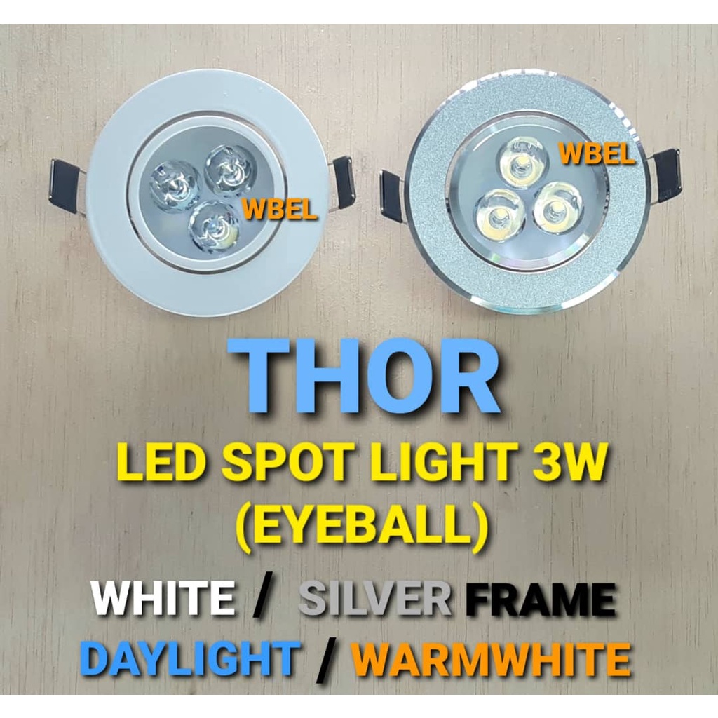 THOR LED COB SPOT LIGHT / EYEBALL 3W (WHITE / SILVER FRAME) - DAYLIGHT ...