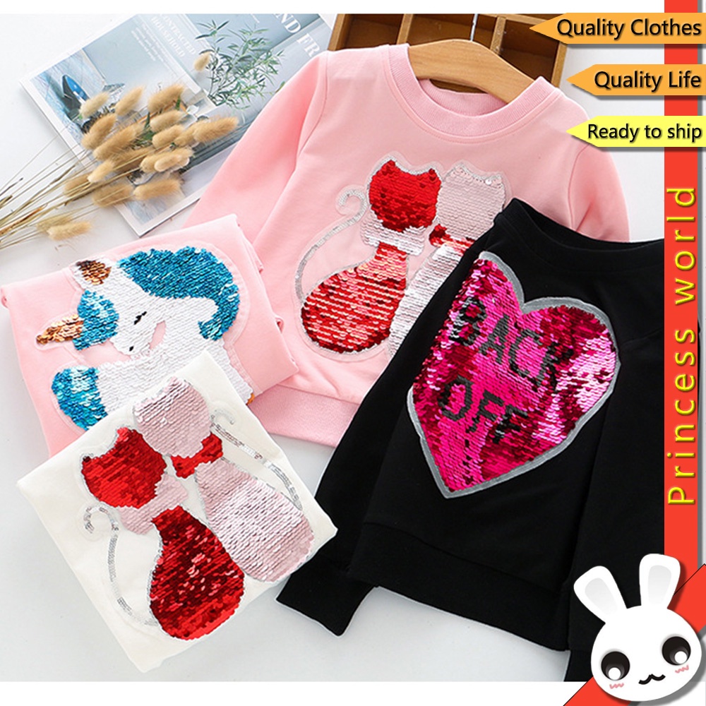 Girls Shirts Cotton Color Changing Sequin Children Pony Unicorn Tops ...