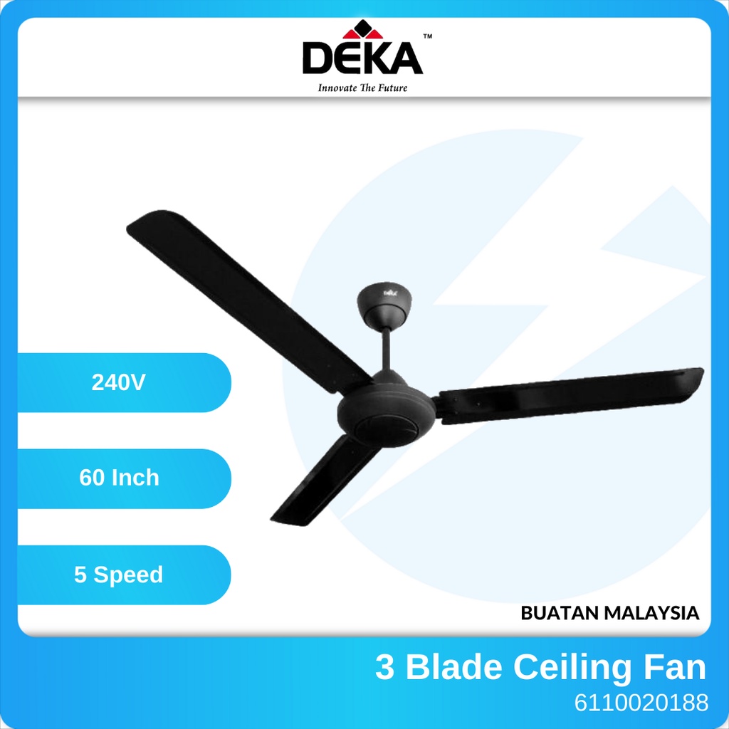 DEKA DR9 60" Black 3 Blade Regulator Deka Ceiling Fan 240V 5 Speed ...