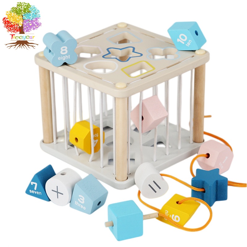 Treeyear 2-in-1 Montessori Wooden Shape Sorter Cube for 12+ Months ...