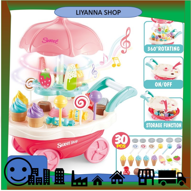 LIYANNA SHOP Kids Pretend Play Ice Cream Candy Food Toy Trolley Cart ...