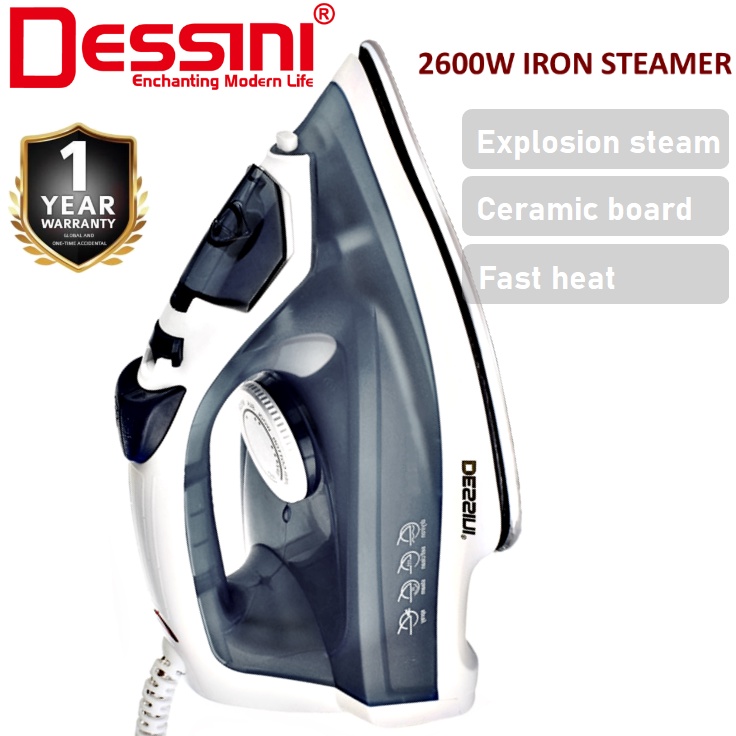 DESSINI ITALY 2600W Electric Ceramic Soleplate Garment Steam Iron ...