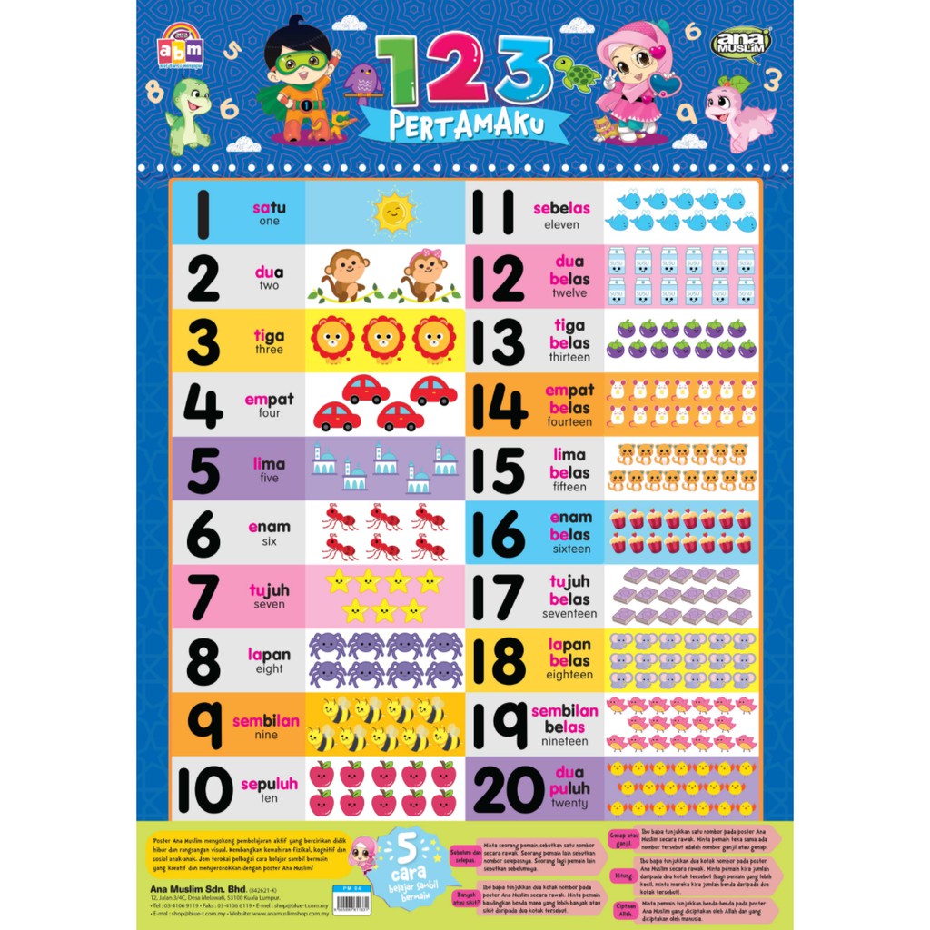 Poster Membaca ABC 123 Alif Ba Ta Suku Kata Belajar Kanak2 Poster ...