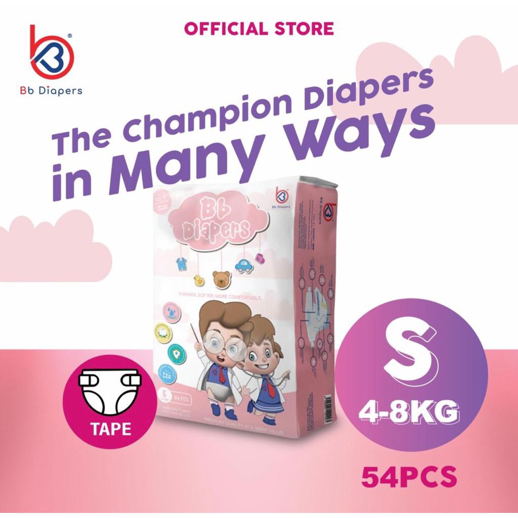 Bb Diapers Premium Tape Diapers Size S (54pcs) | Shopee Malaysia