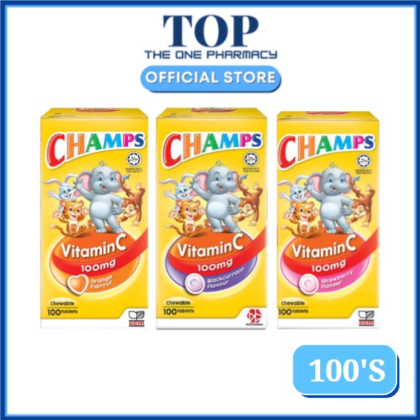 Champs Vitamin C Chewable 100mg Tablets 100's (Orange/ Blackcurrant ...
