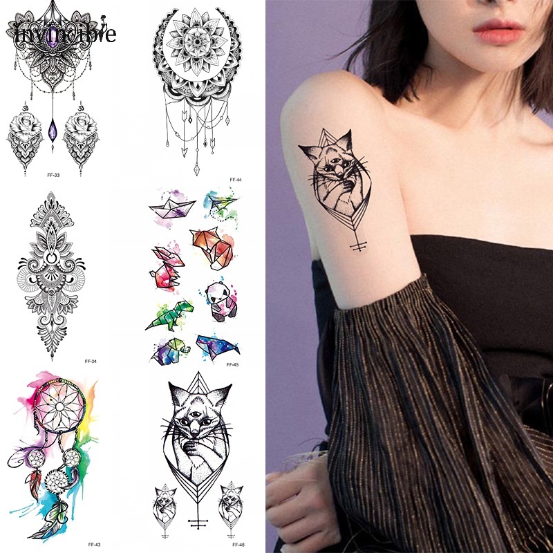 Lotus Chest Temporary Tattoos For Women/ Adult Feather Fake Tattoo ...