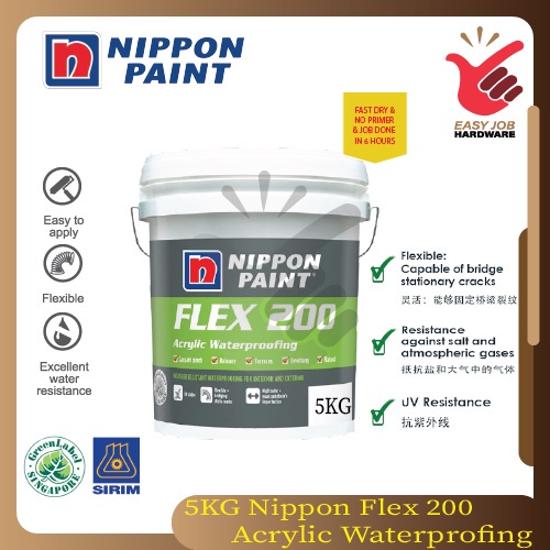 5KG Nippon Paint Flex 200 Cat Waterproof Cat Kalis Air Bumbung Cat ...