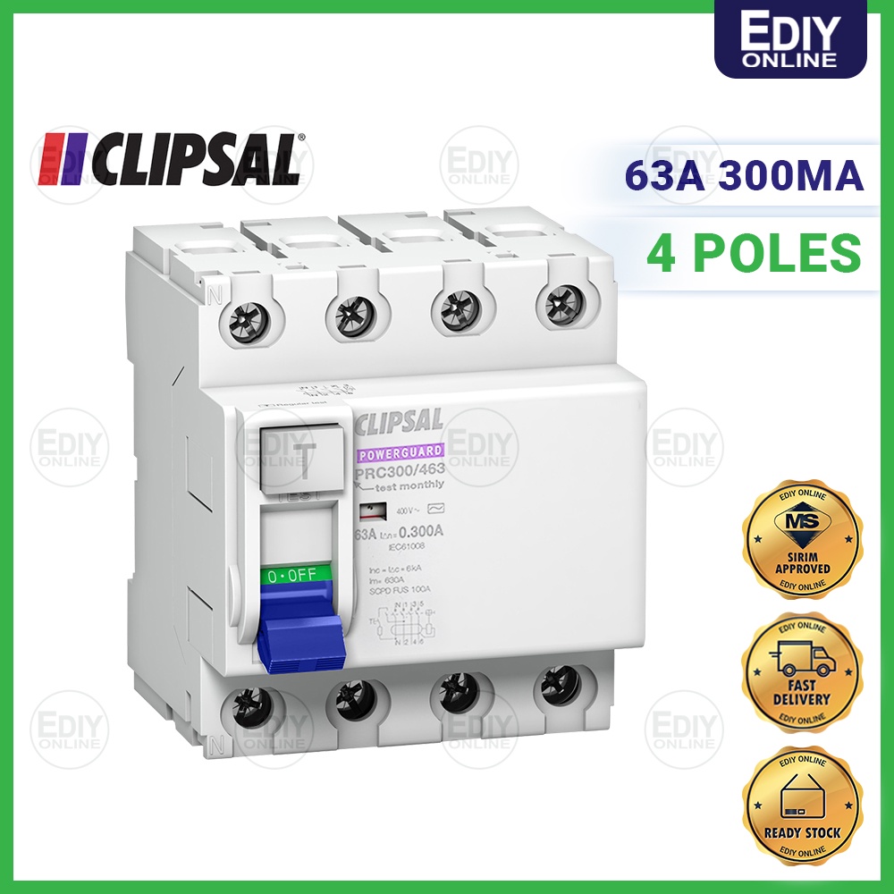【NEW】 SIRIM APPROVED CLIPSAL 63A 4 POLE 300mA ELCB RCCB CIRCUIT BREAKER | Shopee Malaysia