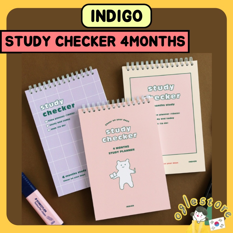 Indigo Study Checker 4Months 120gsm Korean Study Planner Studying Efficiency Management Korea ...