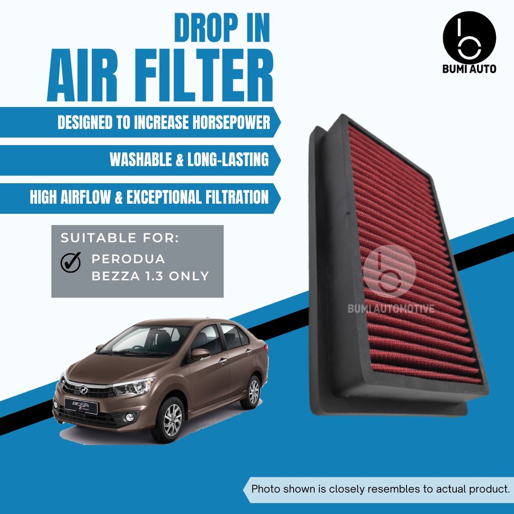 Perodua Bezza 1.3 OEM High Quality Washable Drop In Air Filter 33-2954 ...