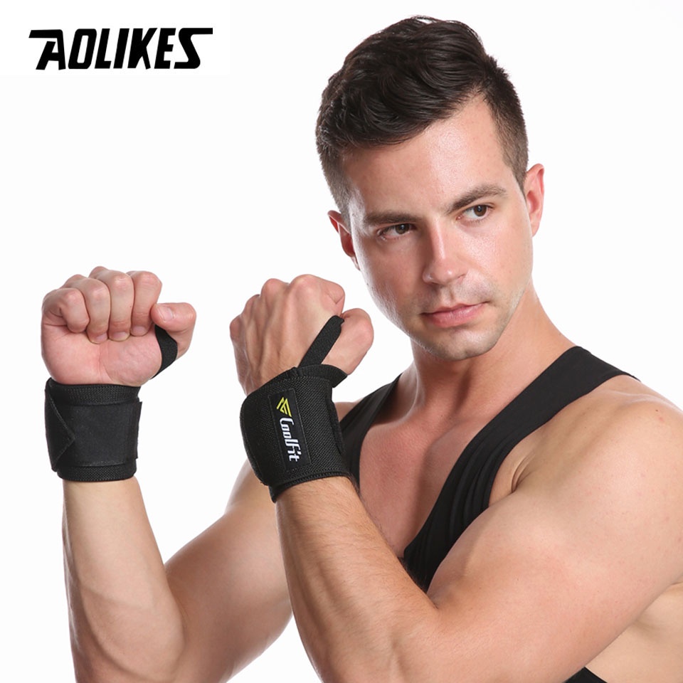 Aolikes Elasticated Weightlifting Wrist Support Wraps with Thumb Loop ...