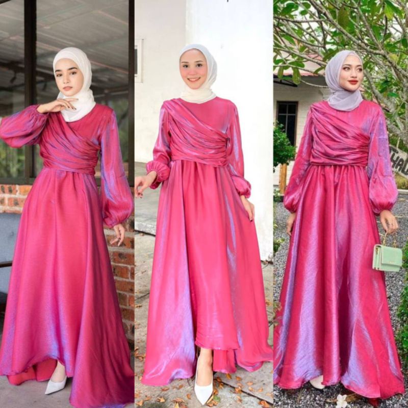 Kaftan Women Abaya Metalic Dress Lofa Raya Baju Raya Labuh Tangan Getah ...
