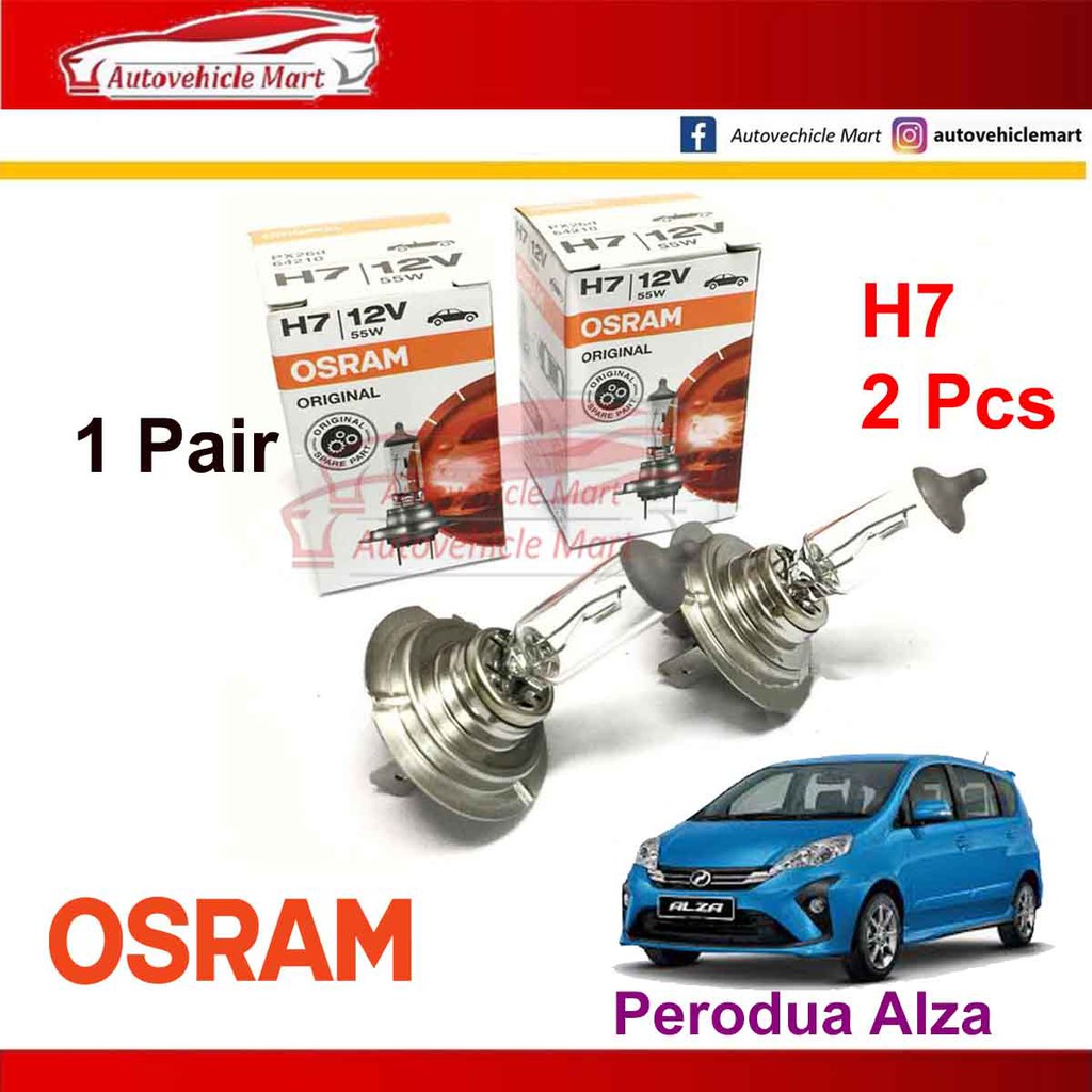 (1-PAIR)Osram H7 55W Halogen Head Light Bulb For Perodua Alza | Shopee ...