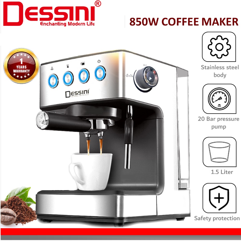 DESSINI ITALY 20 Bar 1.5L Espresso Coffee Maker Brew Froth Cappuccino ...