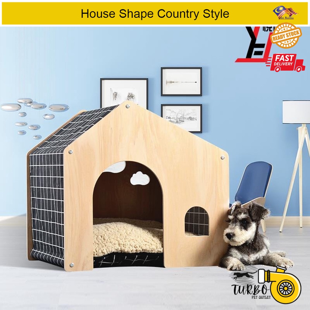 (COUNTRY)Wooden Pet House Kennel With Cushion Shape Country For Cat and ...