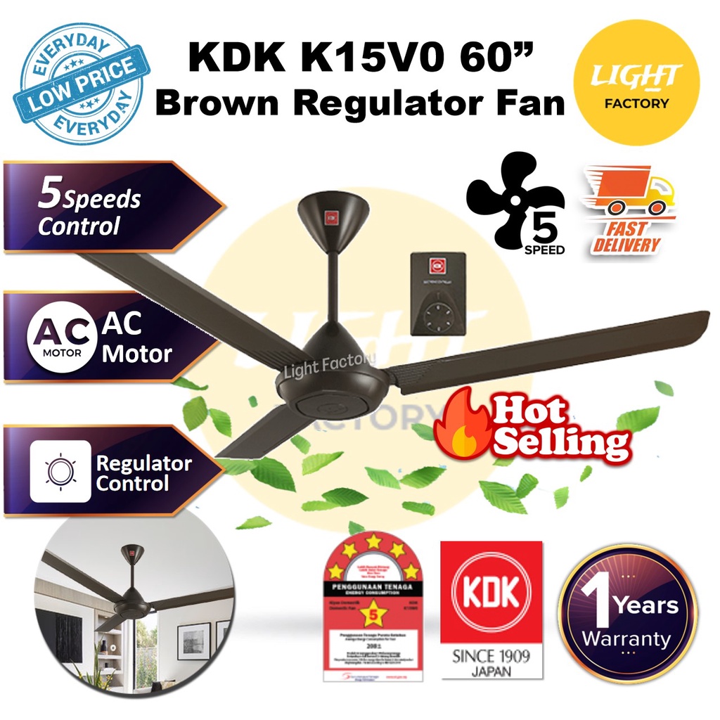KDK K15V0 60" 3 Blades AC Motor Ceiling Fan with 5 Speeds Control K15VO ...