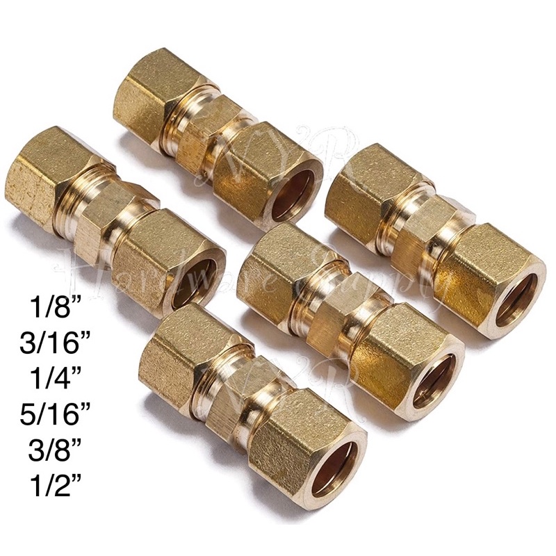 Brass Compression Double Union Socket 1/8” @ 3/16” @ 1/4” @ 5/16” @ 3/8 ...