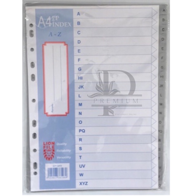 Lion A4 20 Tabs Grey A4 PP Index Divider (A~Z) / Plastic Divider (A~Z ...