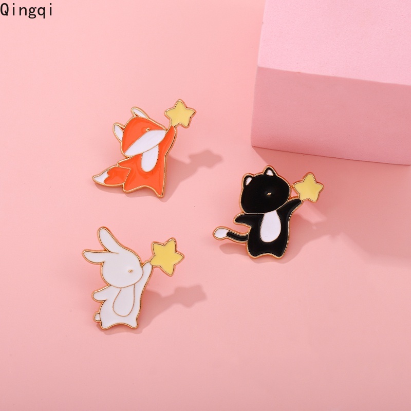 Lovely Animal Enamel Pin Cartoon Rabbit Fox Star Brooch Metal Badges ...
