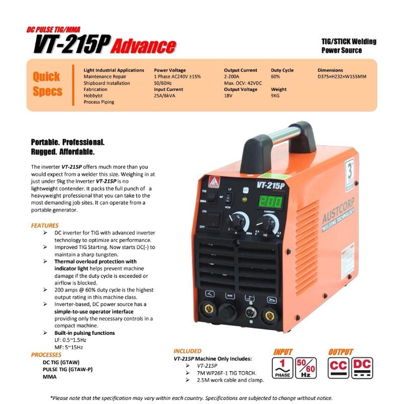 🔥Ready Stock 🔥Austcorp Vt-215p Tig Welding Machine / Mesin Welding ...