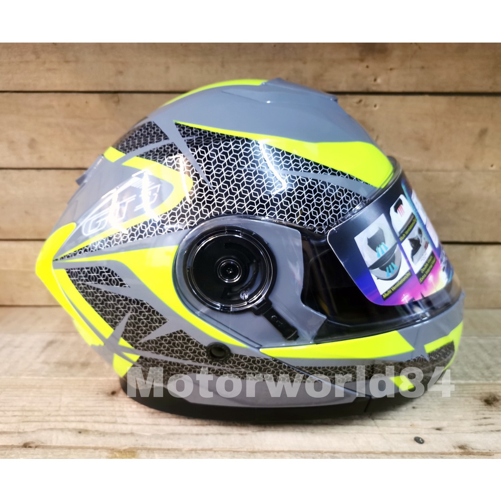 MHR HELMET FULL FACE FLIP UP DOUBLE VISOR FU926 GREY YELLOW E MARK ER6 ...