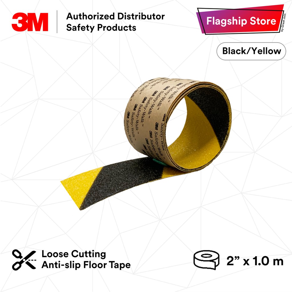 3M 613 Safety-Walk Black & Yellow Anti Slip Floor Tape/ Slip & Weather Resistant/ [2 inch x 1 ...