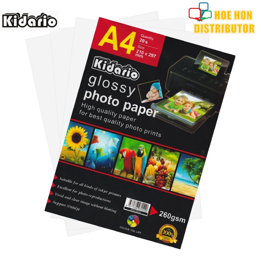 Kidario Glossy Photo Paper Image Printing A4 260gsm / 260g 20pcs | Shopee Malaysia