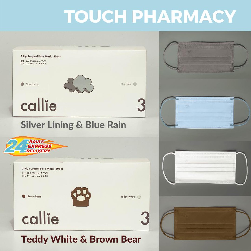 CALLIE MEDICAL MASK - 3 Ply Surgical Adult Face Mask (Silver Lining ...