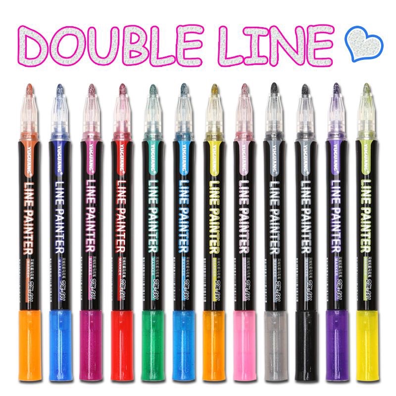 colors Outline Metallic Pen / Double Line Markers Pen / Drawing Pens ...