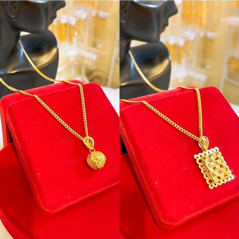 RANTAI LEHER SET LOKET DAUN KETUM / LOKET LOVE COP 916 ( EMAS BANGKOK ...