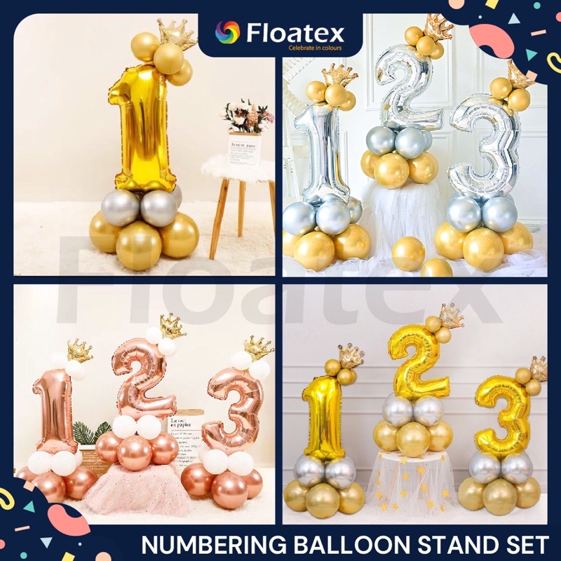 ( Ready stock ) 32inch Numbering Balloon Stand With Crown Huge Number ...