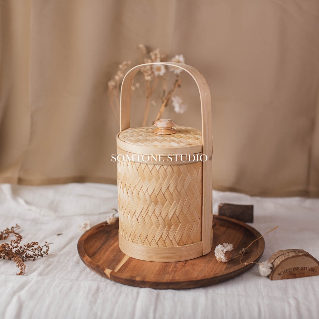Handmade Bamboo Basket, Tiffin Design, Bakul Buluh Gift Deco Hadiah ...