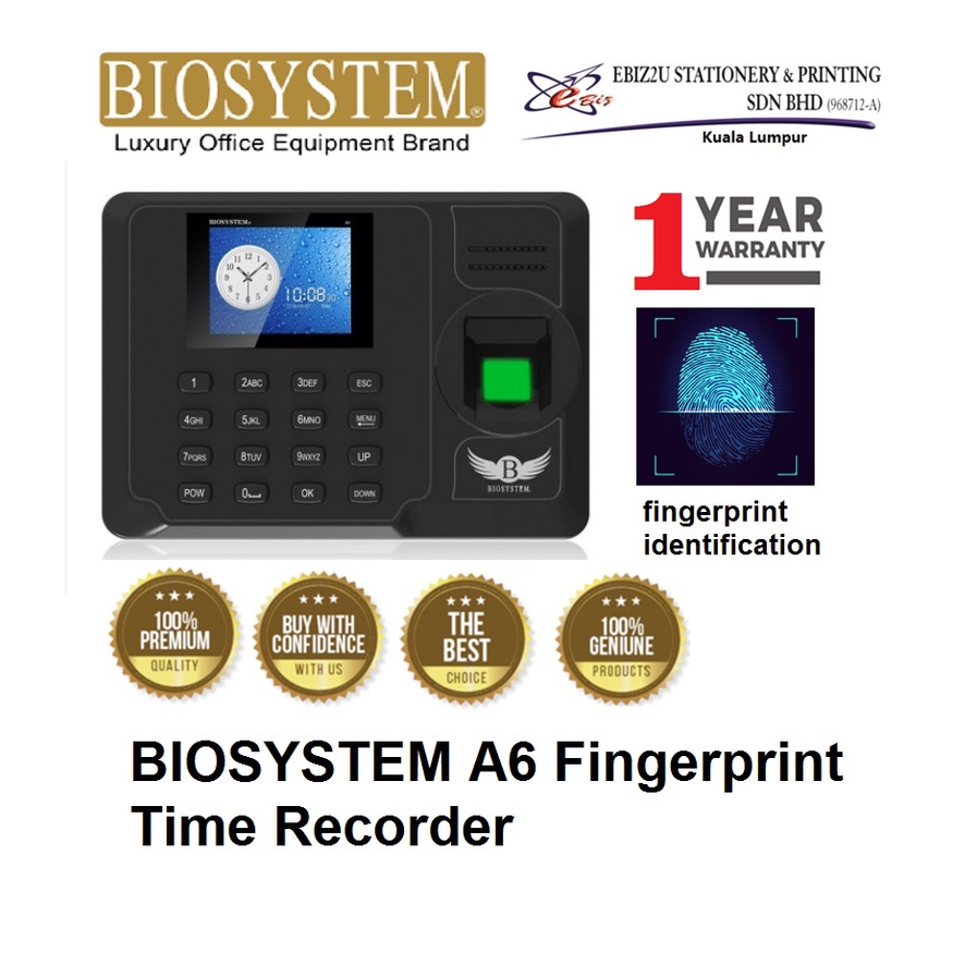 BIOSYSTEM HR ATTENDANCE SYSTEM FINGERPRINT A6 (Fingerprint Time Attentance Machine, Time ...