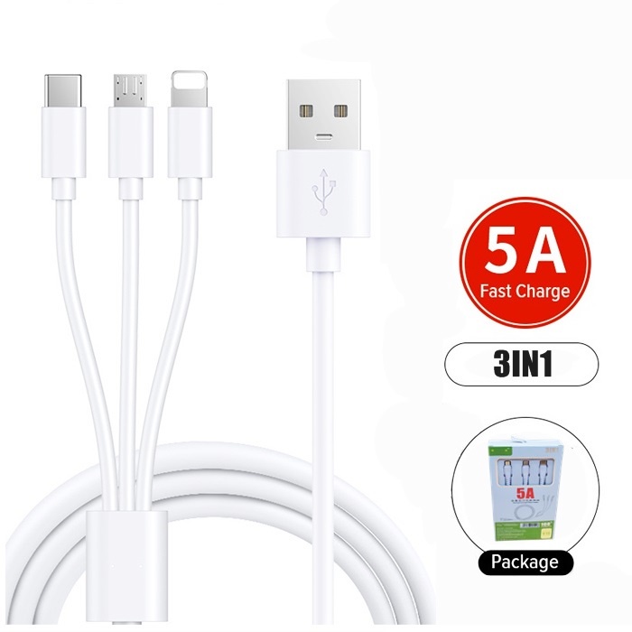 5A 3in1 Fast Charge Data Transfer Cable For Micro Usb,Type-C,Apple ...