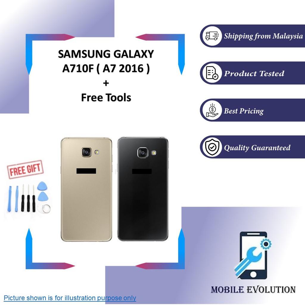 SM GALAXY A710F ( A7 2016 ) Black / Gold Back Battery Cover Housing Set ...