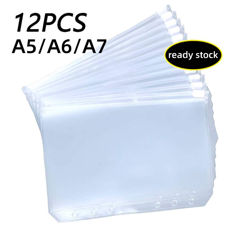 12PCS Binder Pockets A5 A6 A7 Binder Zipper Folders For 6-Ring Notebook ...