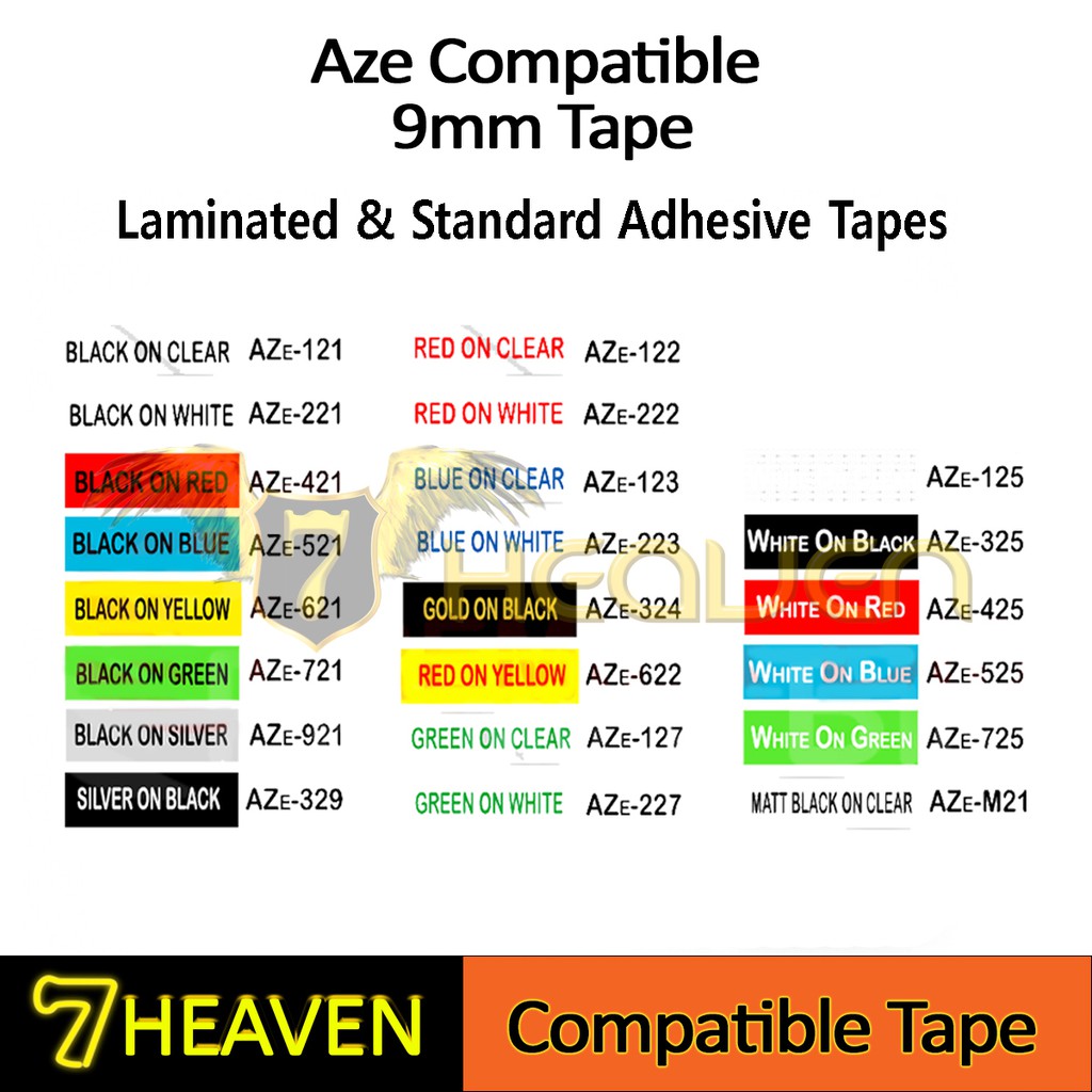 Compatible 9mm Aze Label Tape for Brother P-Touch Printer ( Tze-121 Tze ...