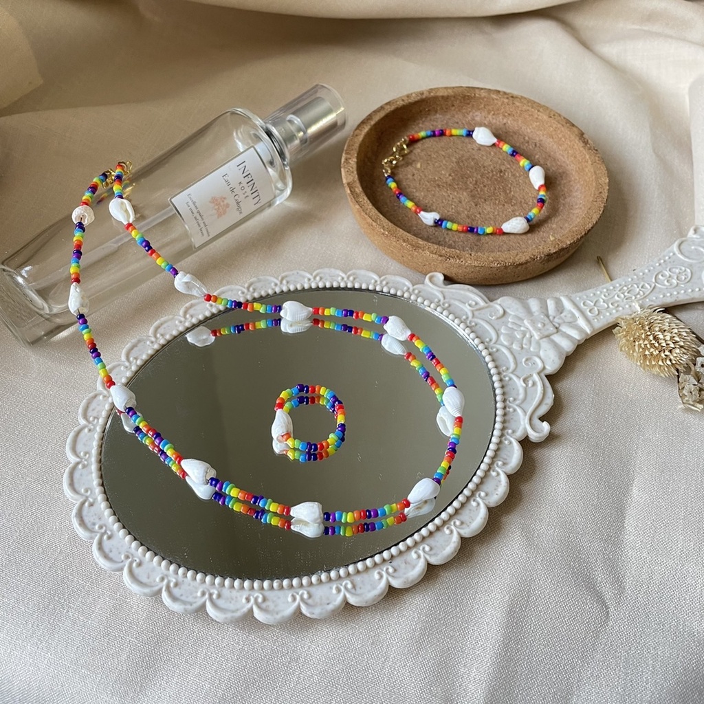 Handmade Rainbow Shell Beach Necklace / Bracelet / RIng (Ready Stock ...