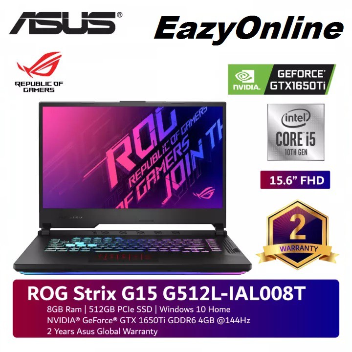 Asus ROG G512L-IAL008T 15.6'' FHD 144Hz Gaming Laptop Black ( I5-10300H ...