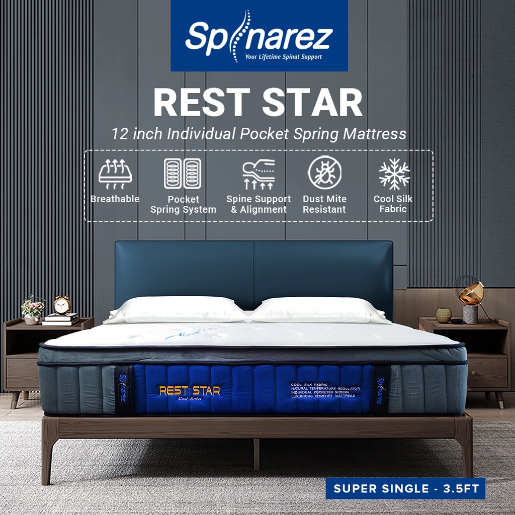 SpinaRez Rest Star Mattress 12 inch Individual Pocket Spring Mattress ...