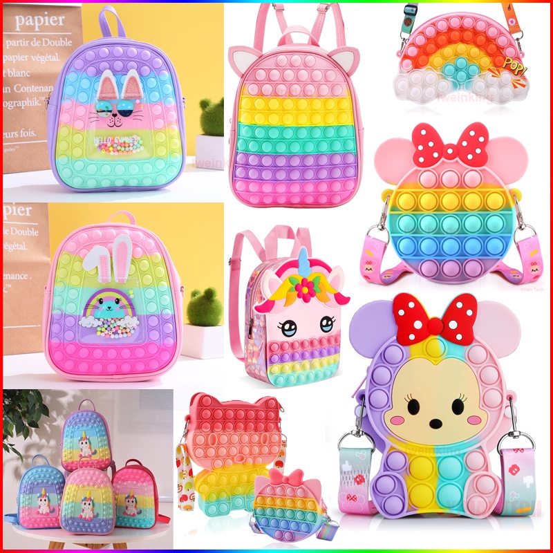 Unicorn Backpack Rainbow Pop Bag Purse Push Pop It Fidget Toys School ...