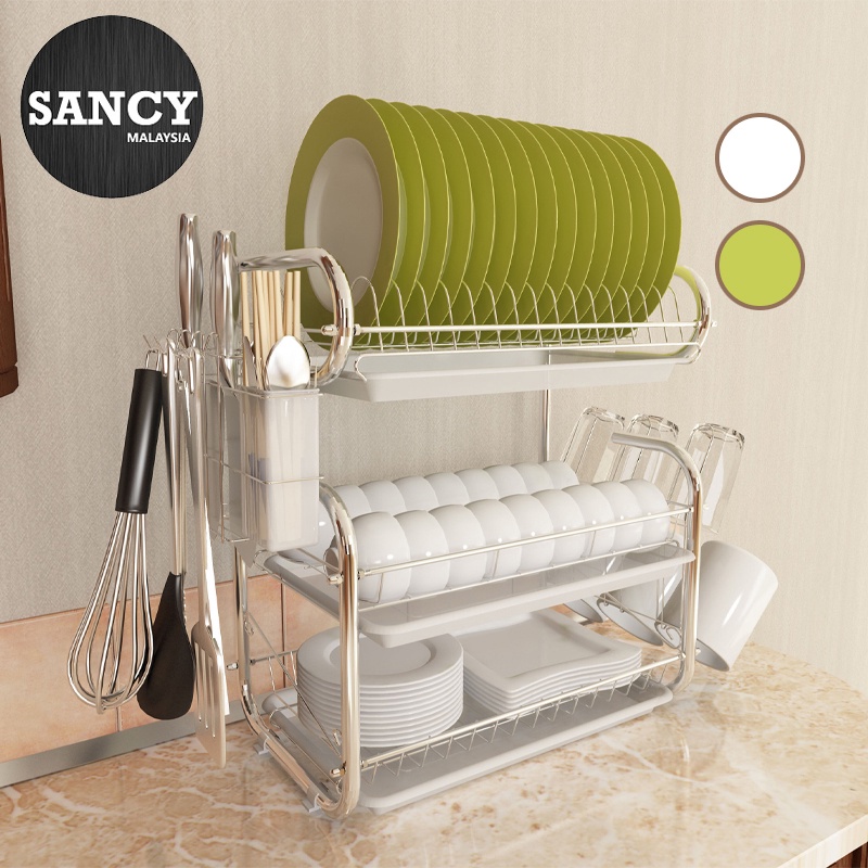 SANCY Wrought Iron 3 Layer Draining Dish Bowl Storage Rack Kitchen ...