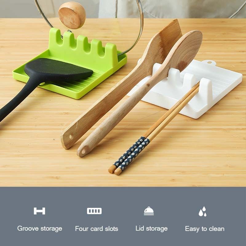 6functions White/Green Cooking Spoon Holder Pot lid wok cover Fork ...