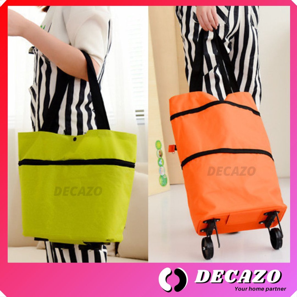 Troli Pasar Shopping Bag Foldable Nylon Grocery Extended Bag Trolley ...